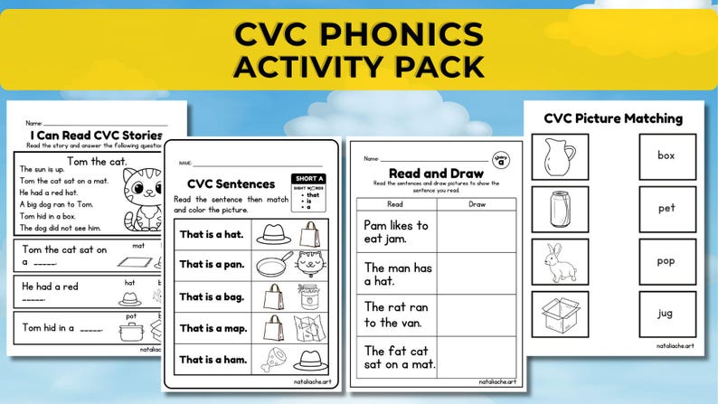 CVC Reading Worksheets Pdf | Short Stories, Sentence Match, Read, Draw ...