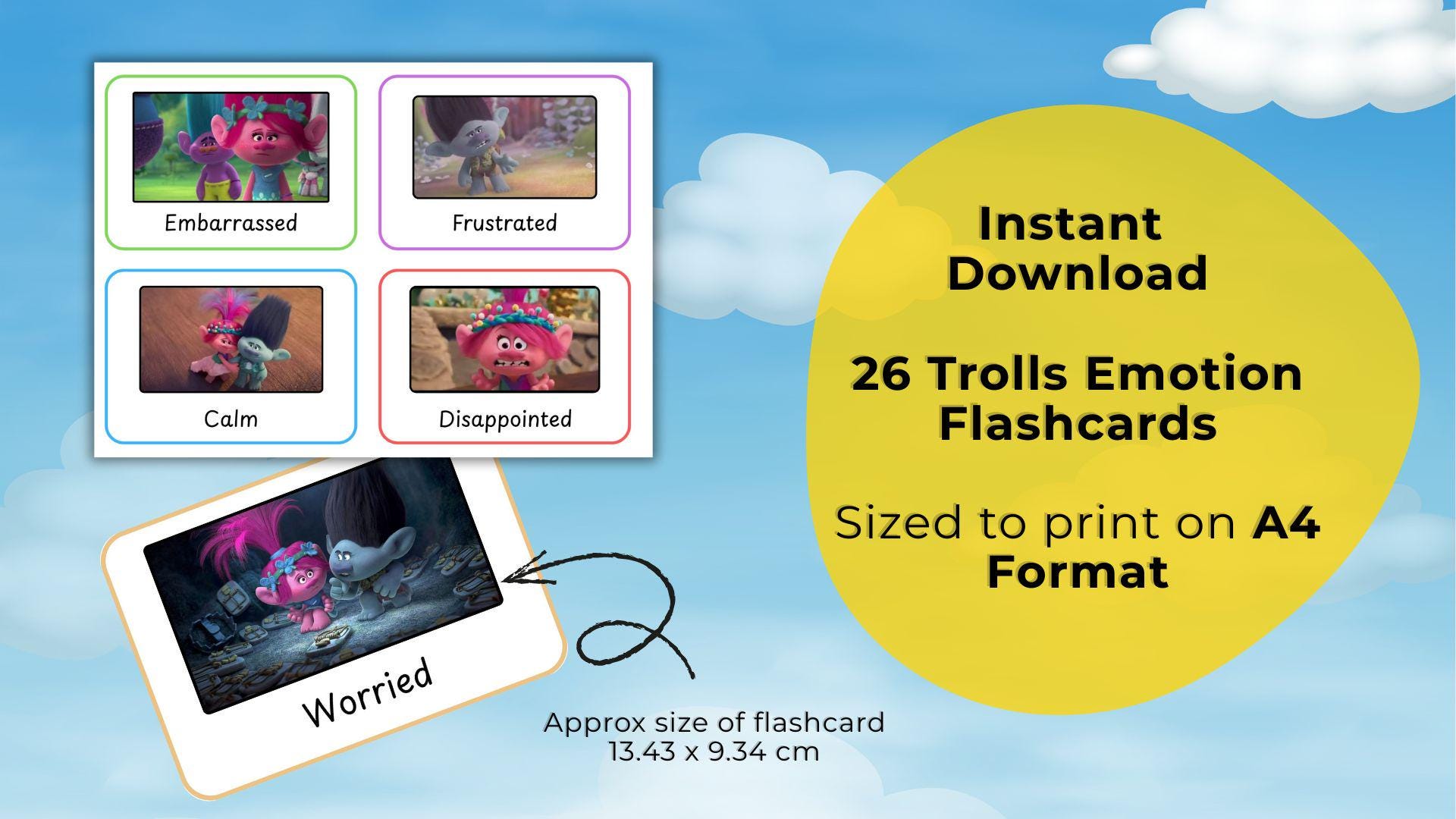 26 Trolls Emotions Flashcards. Printable Feelings Cards for Kids ...