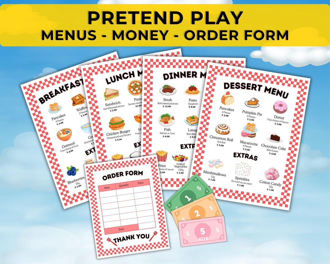 Pretend Play Restaurant Menu for Kid. American Diner Menus. Printable ...