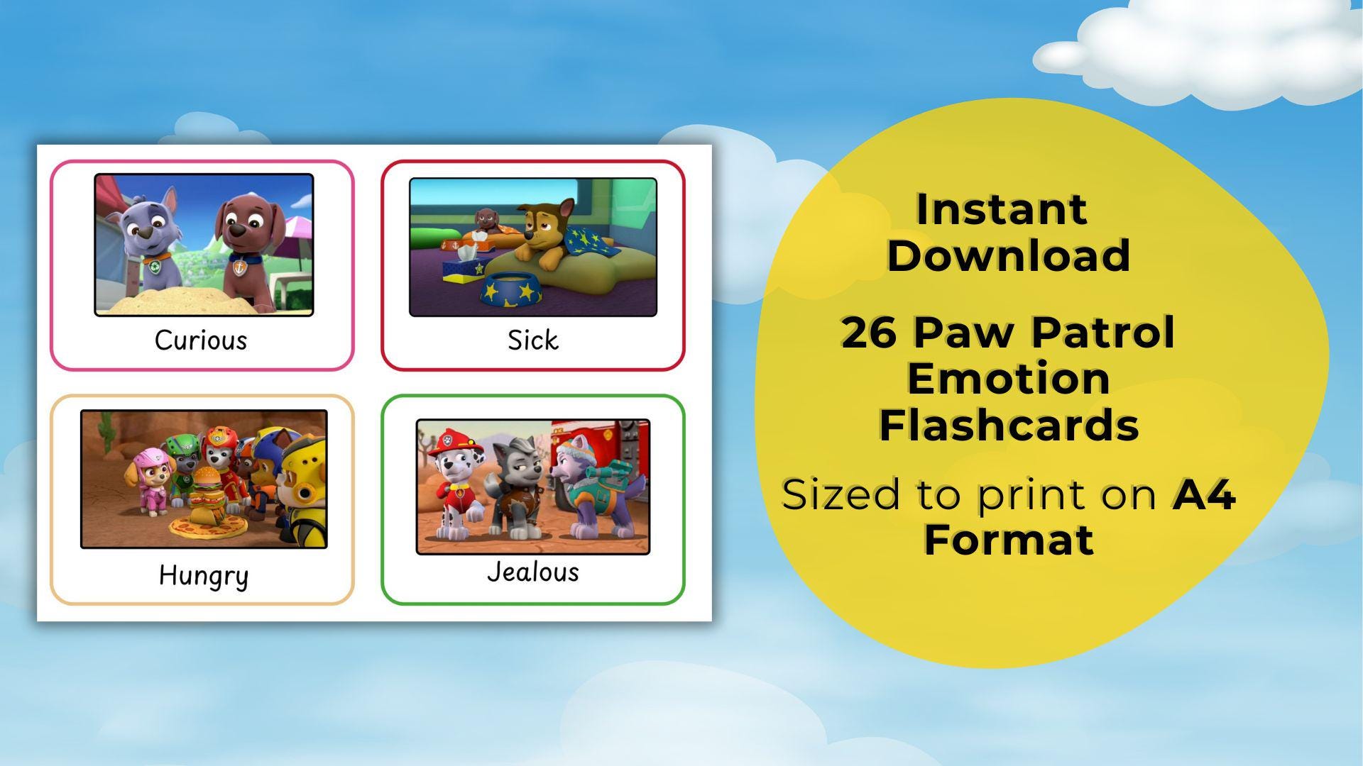 26 Paw Patrol Emotions Flashcards. Printable Feelings Cards for Kids ...