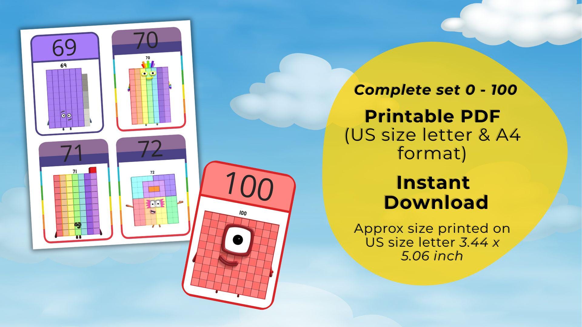 Numberblocks Flashcards 0–100. Math Number Cards for Kids. Printable ...