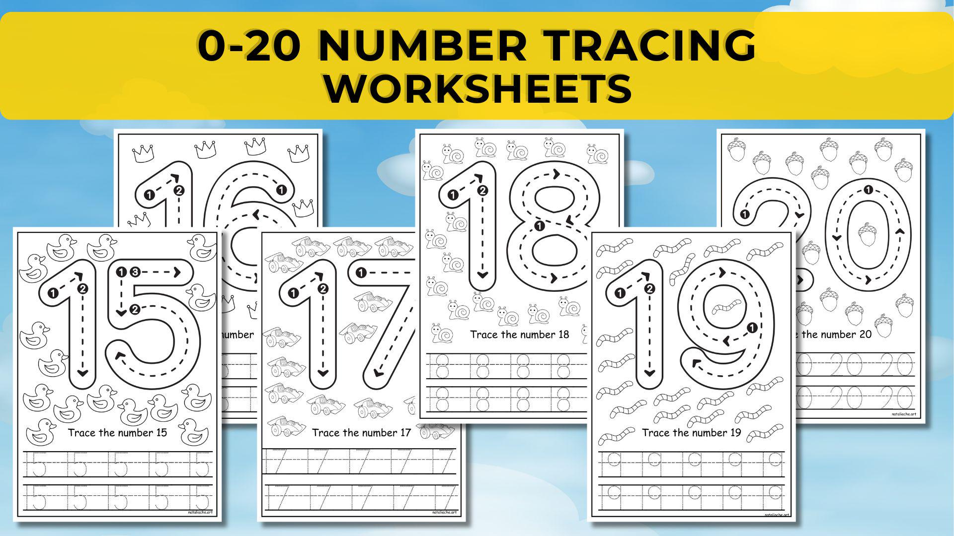 Number Tracing Worksheets 0-20 | Preschool Handwriting Practice ...