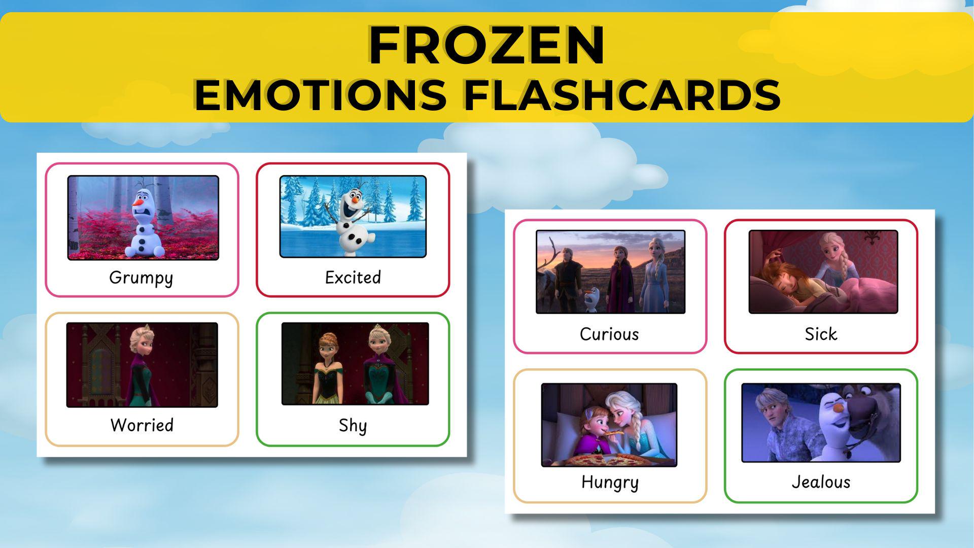 26 Frozen Emotions Flashcards. Printable Feelings Cards for Kids ...