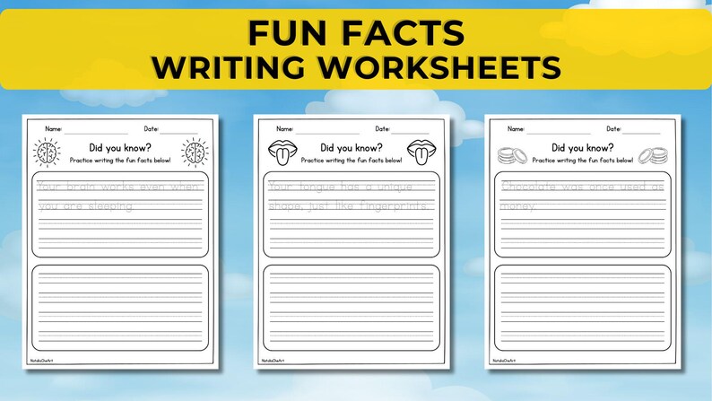 40 Fun Facts Worksheets for Kids. Body and Animals Facts. Tracing ...