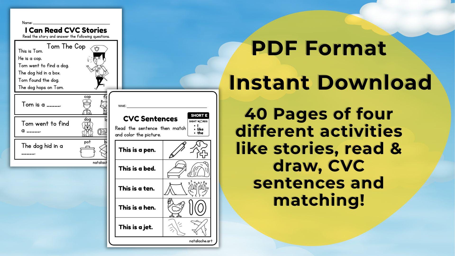 CVC Reading Worksheets Pdf | Short Stories, Sentence Match, Read, Draw ...