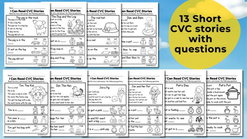 CVC Reading Worksheets Pdf | Short Stories, Sentence Match, Read, Draw ...