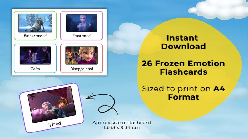 26 Frozen Emotions Flashcards. Printable Feelings Cards for Kids ...