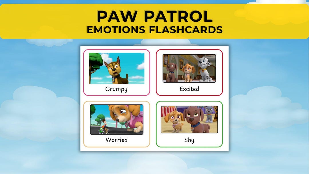 26 Paw Patrol Emotions Flashcards. Printable Feelings Cards for Kids ...