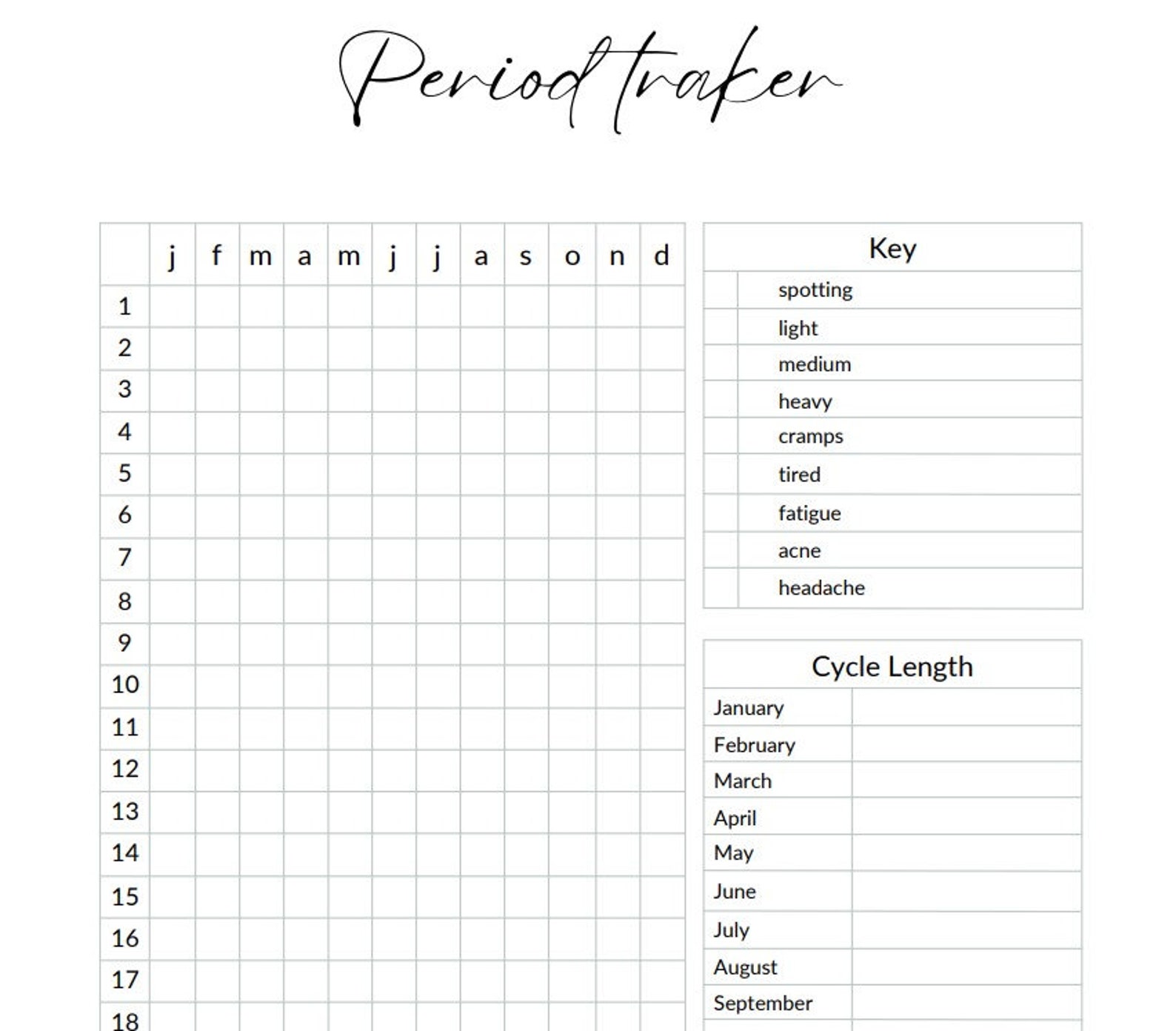 Period Tracker and Journal Digital Printable Menstruation Tracker Women ...