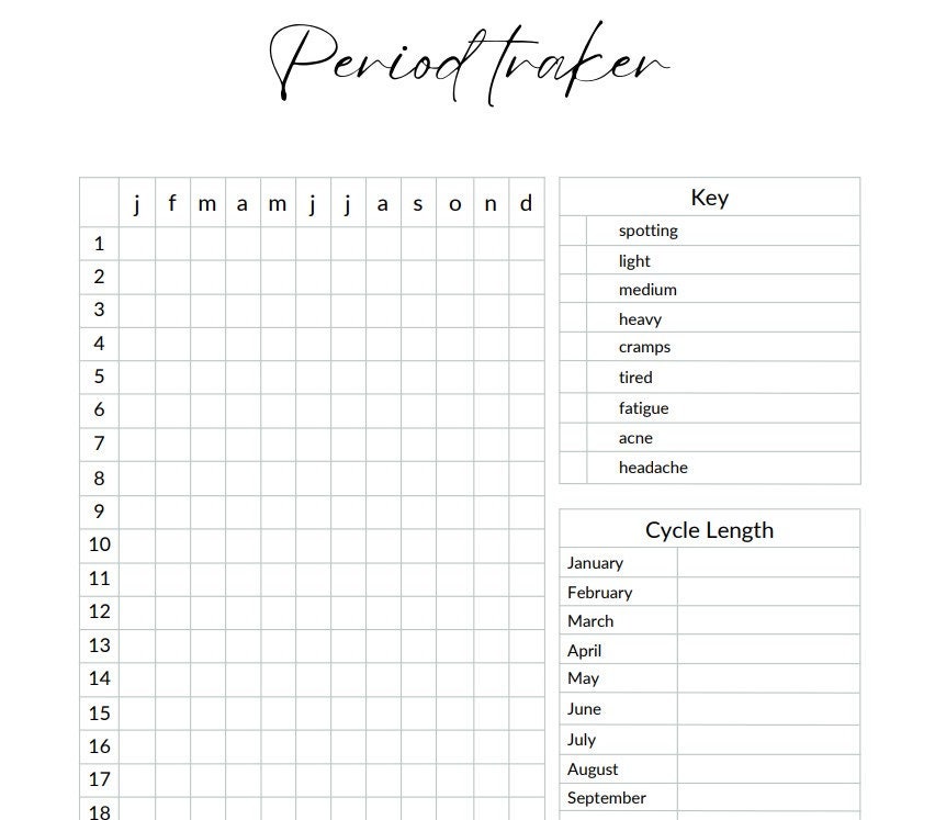 Period Tracker and Journal | Digital | Printable Menstruation Tracker ...