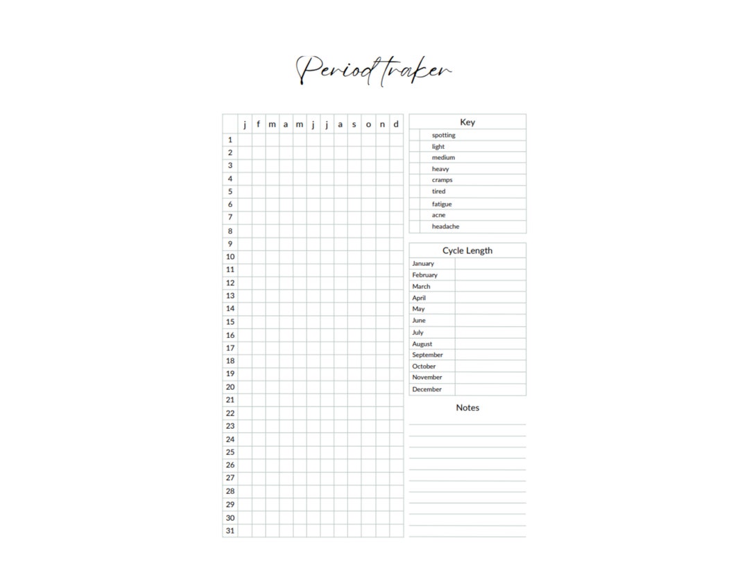 Period Tracker and Journal | Digital | Printable Menstruation Tracker ...
