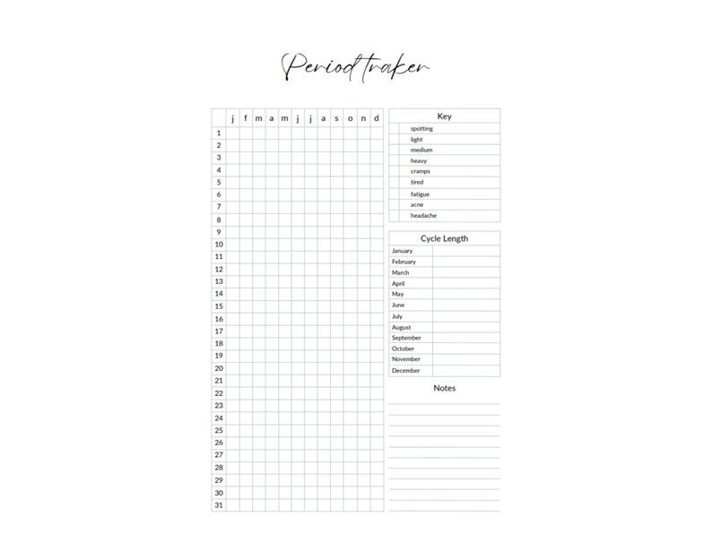 Period Tracker and Journal | Digital | Printable Menstruation Tracker ...