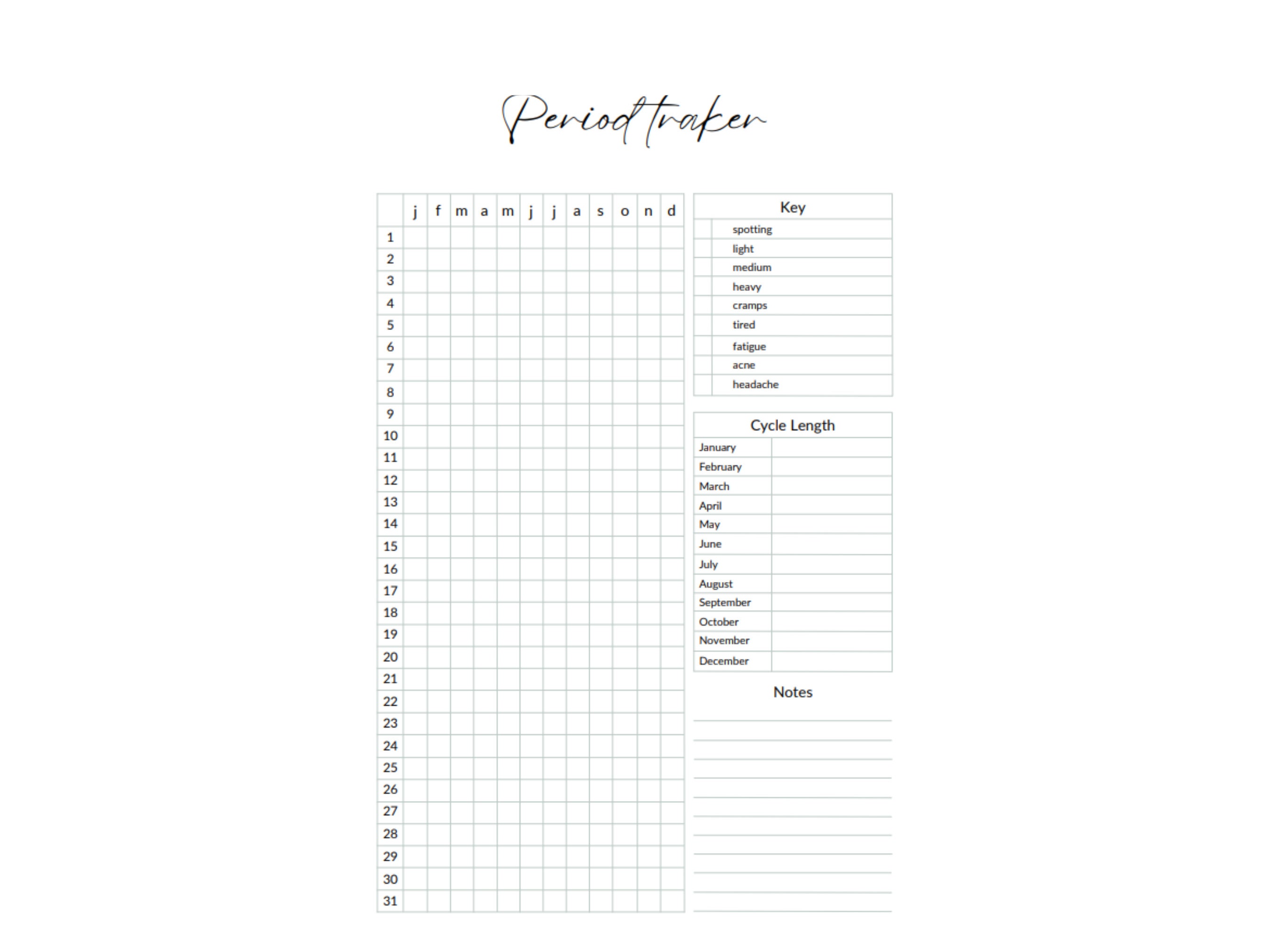 Period Tracker and Journal | Digital | Printable Menstruation Tracker ...