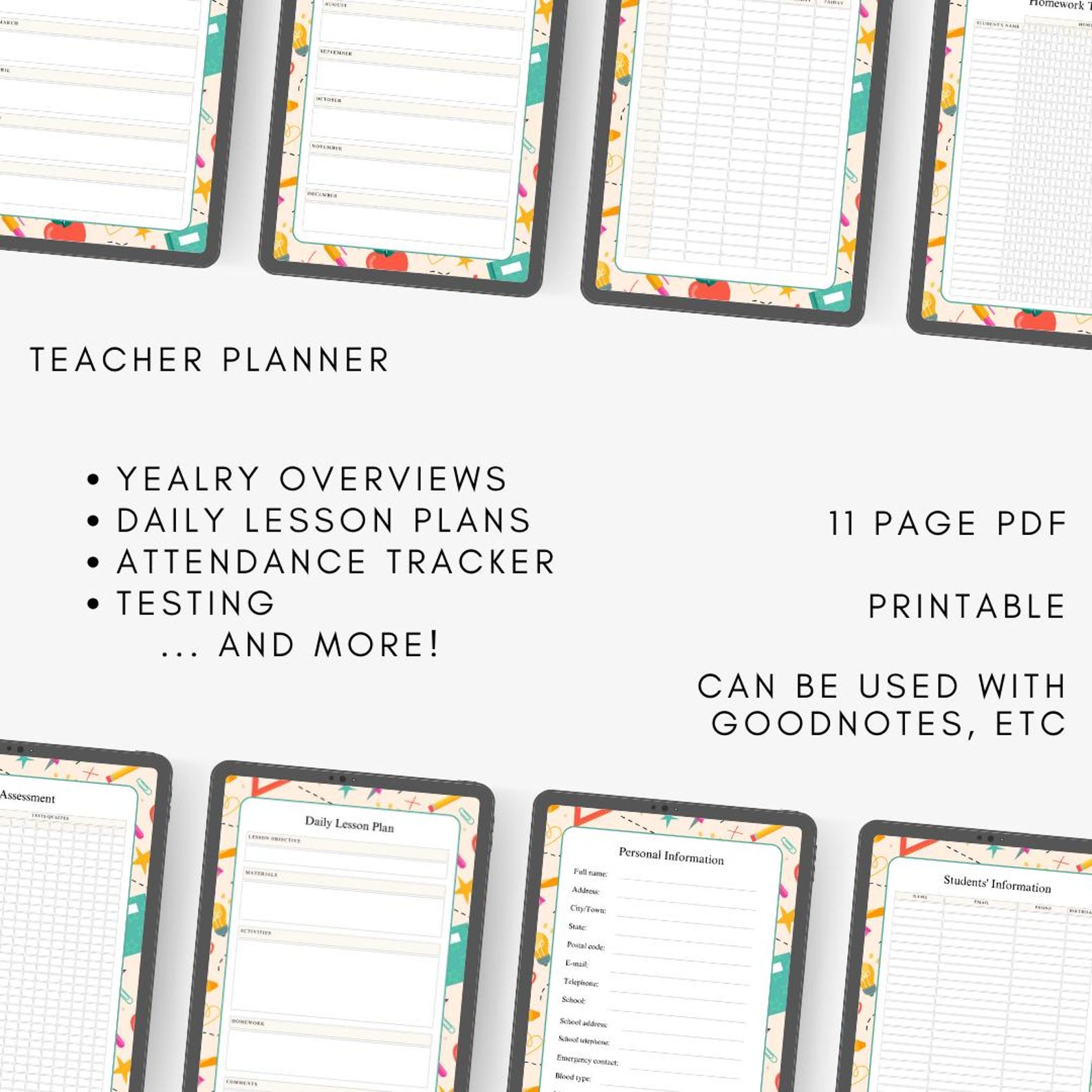 Lesson Plan Printable Teacher Planner Elementary School Planner ...