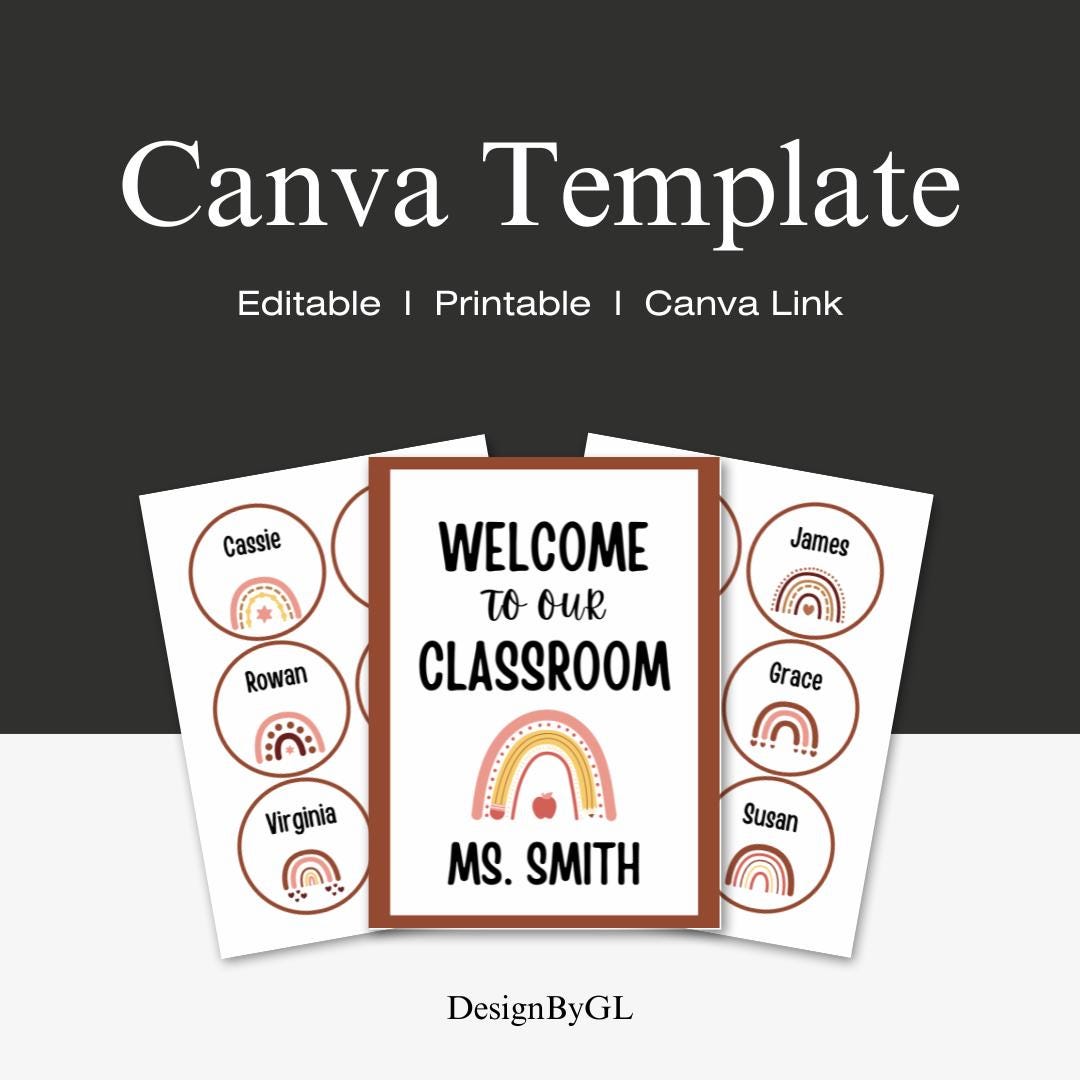 Boho Classroom Welcome Sign Template Teacher Name Tags Editable Decor ...