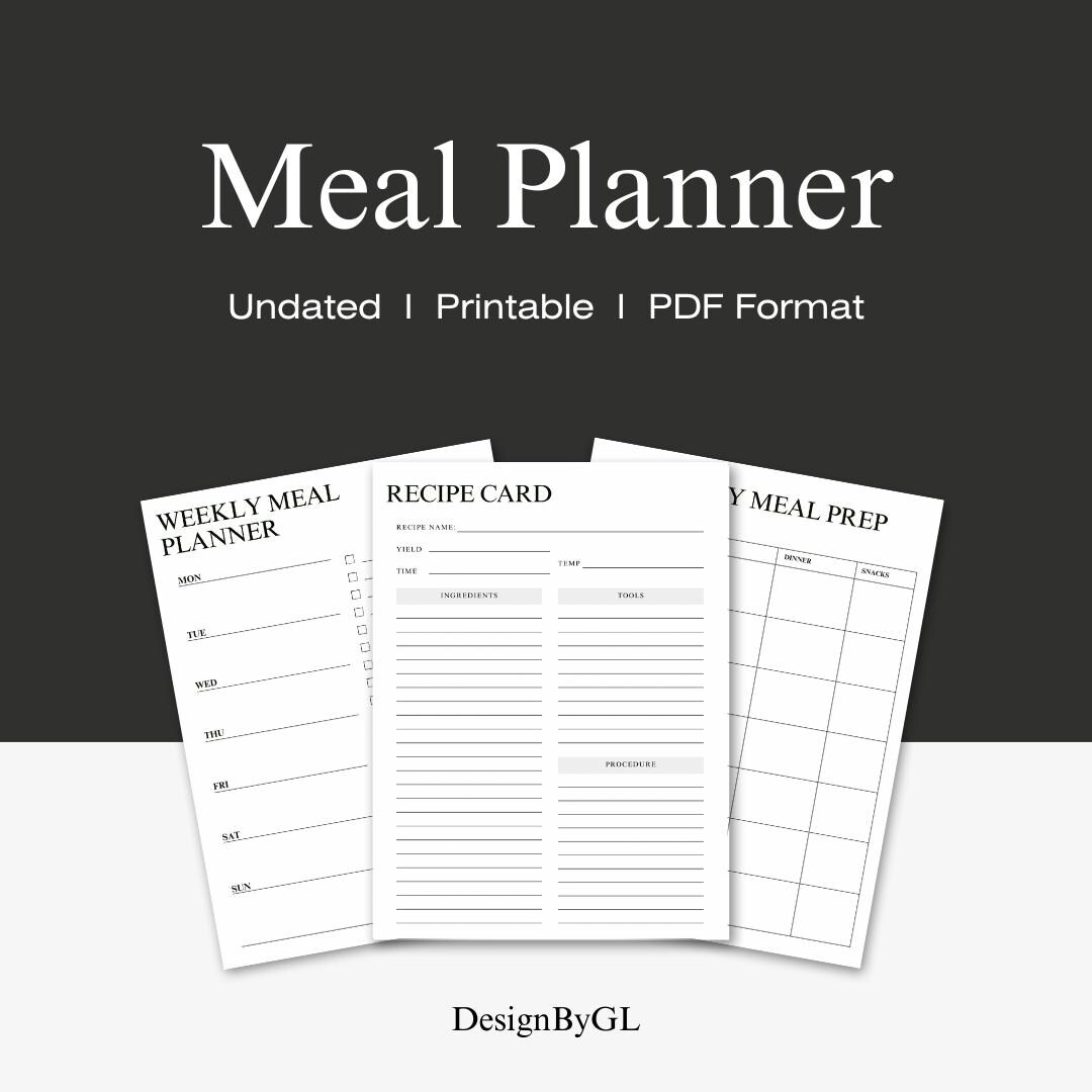 Meal Prep Planner Printable Weekly Meal Plan Recipe Card Meal Prep Gym ...