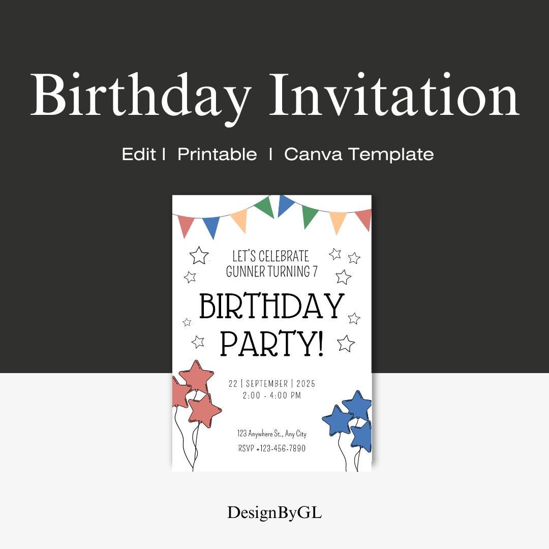 Boy Birthday Party Invitation Printable Stars Party Theme for Kids ...