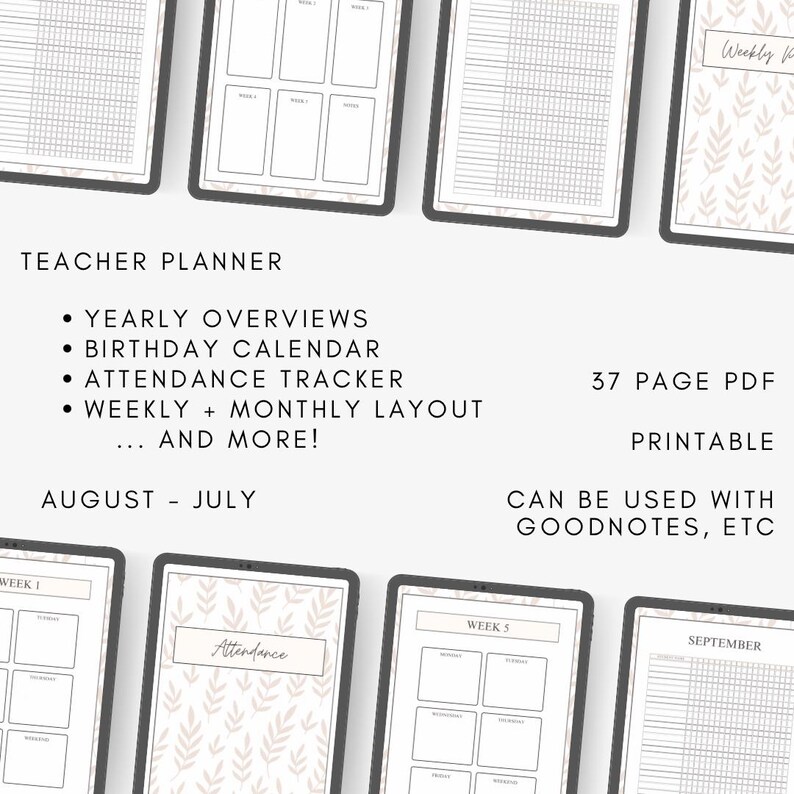 Cream Floral Teacher Planner, Undated Printable PDF - Etsy