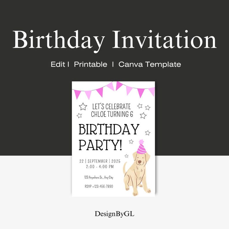 Girl Birthday Party Invitation Printable Pink Party Theme for Kids ...
