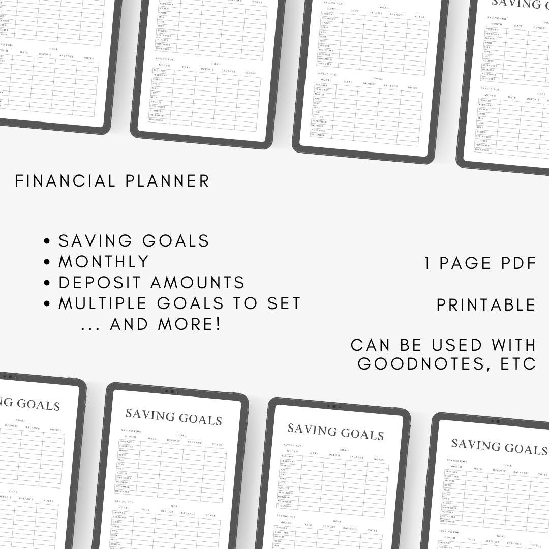 Saving Goals Planner Printable PDF for Tracking Financial Goals ...