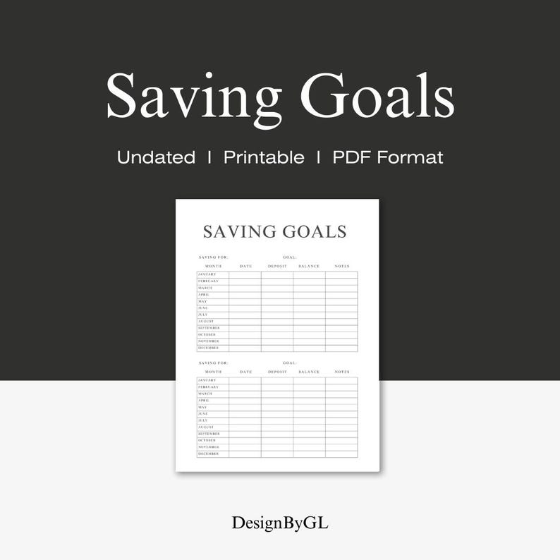 Saving Goals Planner Printable PDF for Tracking Financial Goals ...
