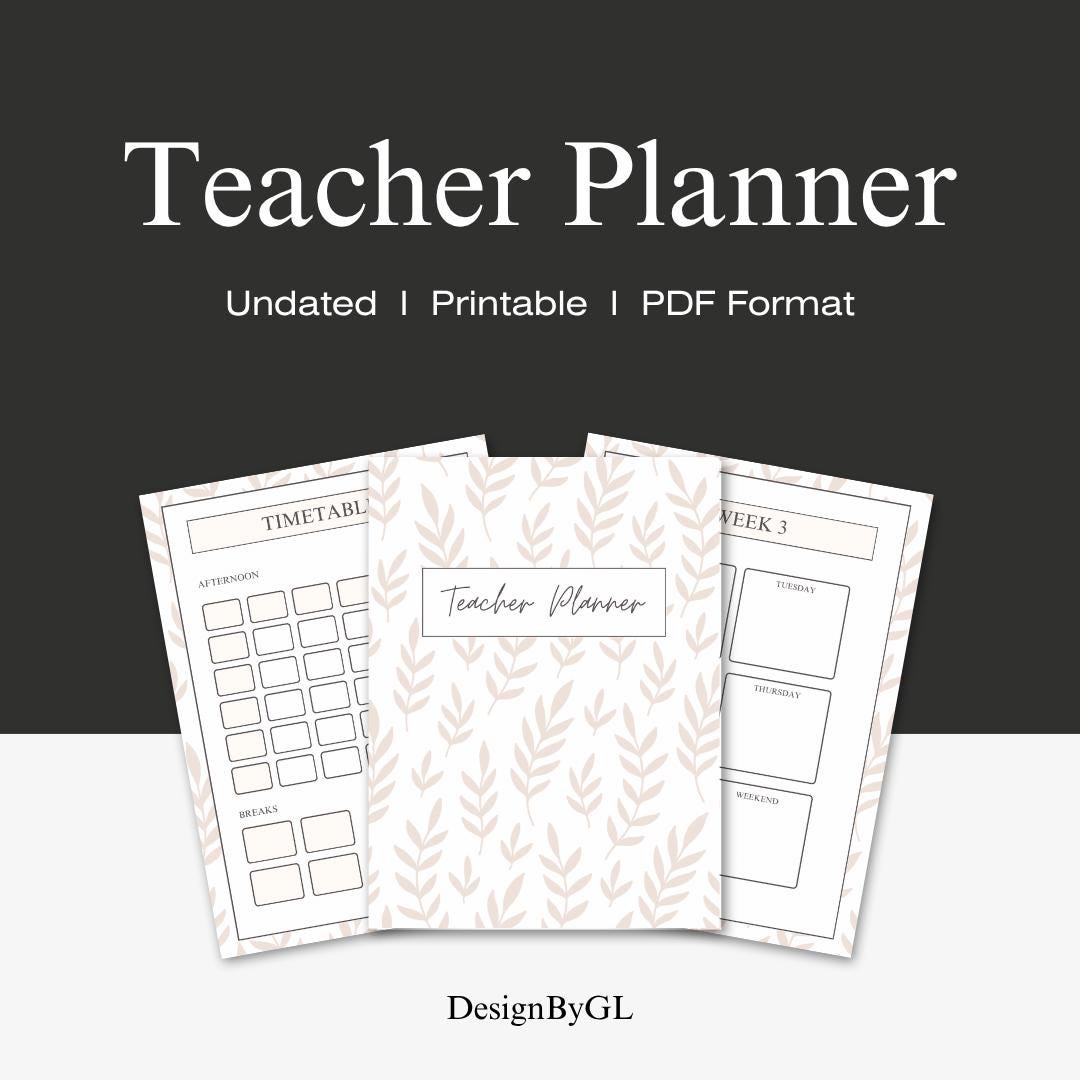 Cream Floral Teacher Planner, Undated Printable PDF - Etsy