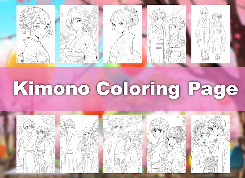Kimono Anime Coloring Pages: Japan Festival, Summer Fun (digital ...
