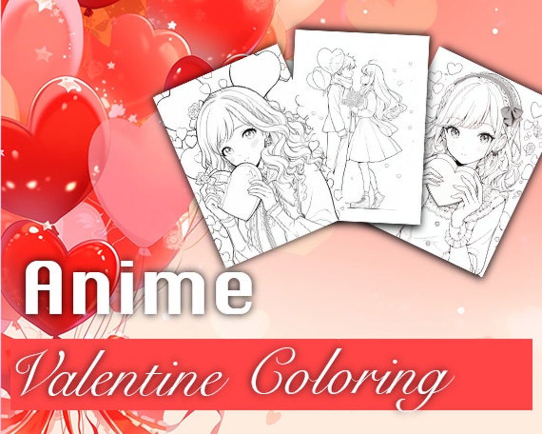 Valentines Day Coloring Pages Anime Edition, Coloring Page, Anime ...