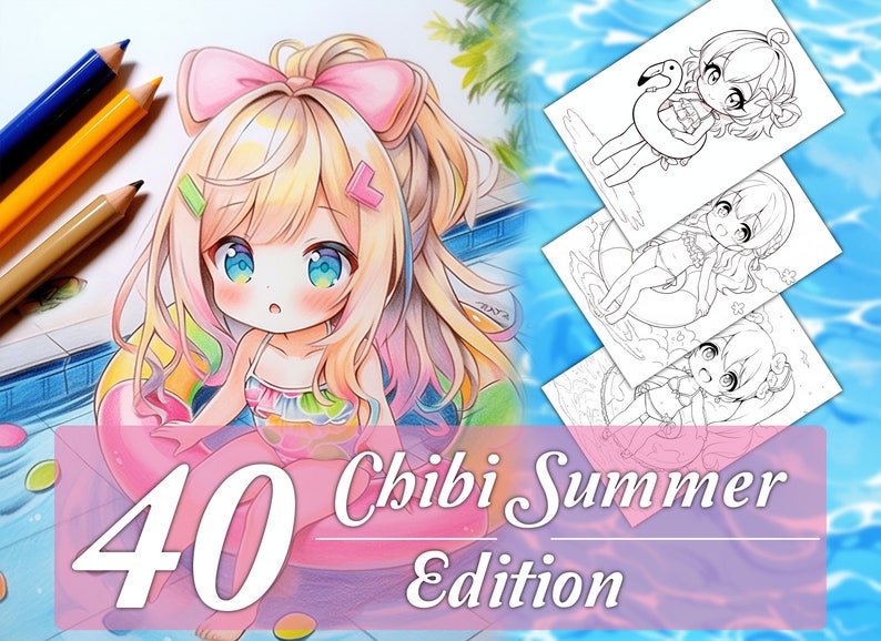 40 Anime Chibi Summer Coloring Pages (digital Download) - Etsy