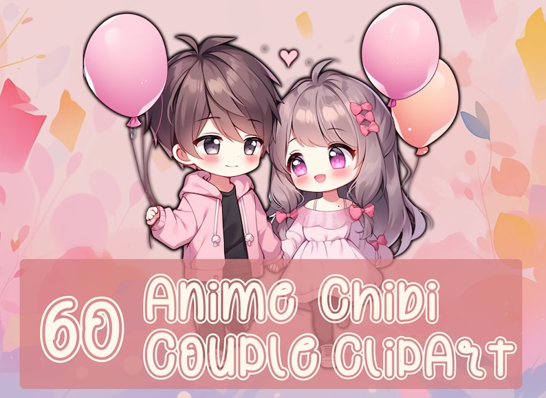 60 Anime Chibi Couple Themed Clipart Clipart Bundle 14 Clipart Background Kawaii Chibi