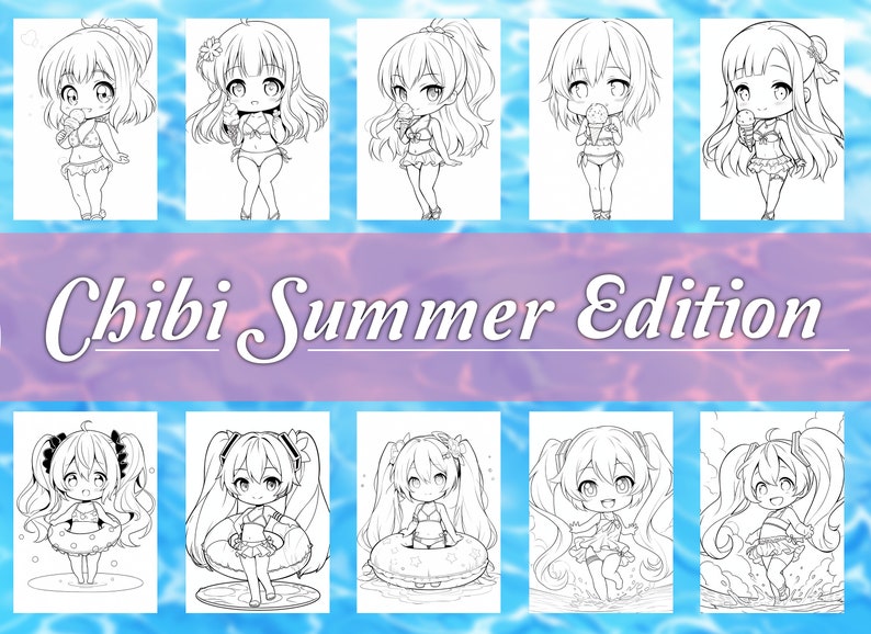 40 Anime Chibi Summer Coloring Pages (digital Download) - Etsy