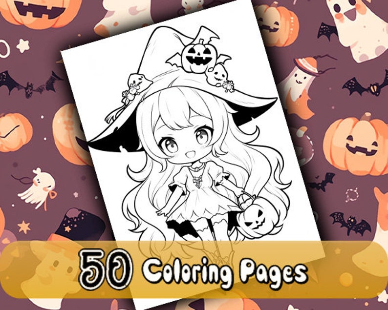 Anime Chibi Halloween Coloring Book, 50 Pages, Kawaii Anime, Chibi ...
