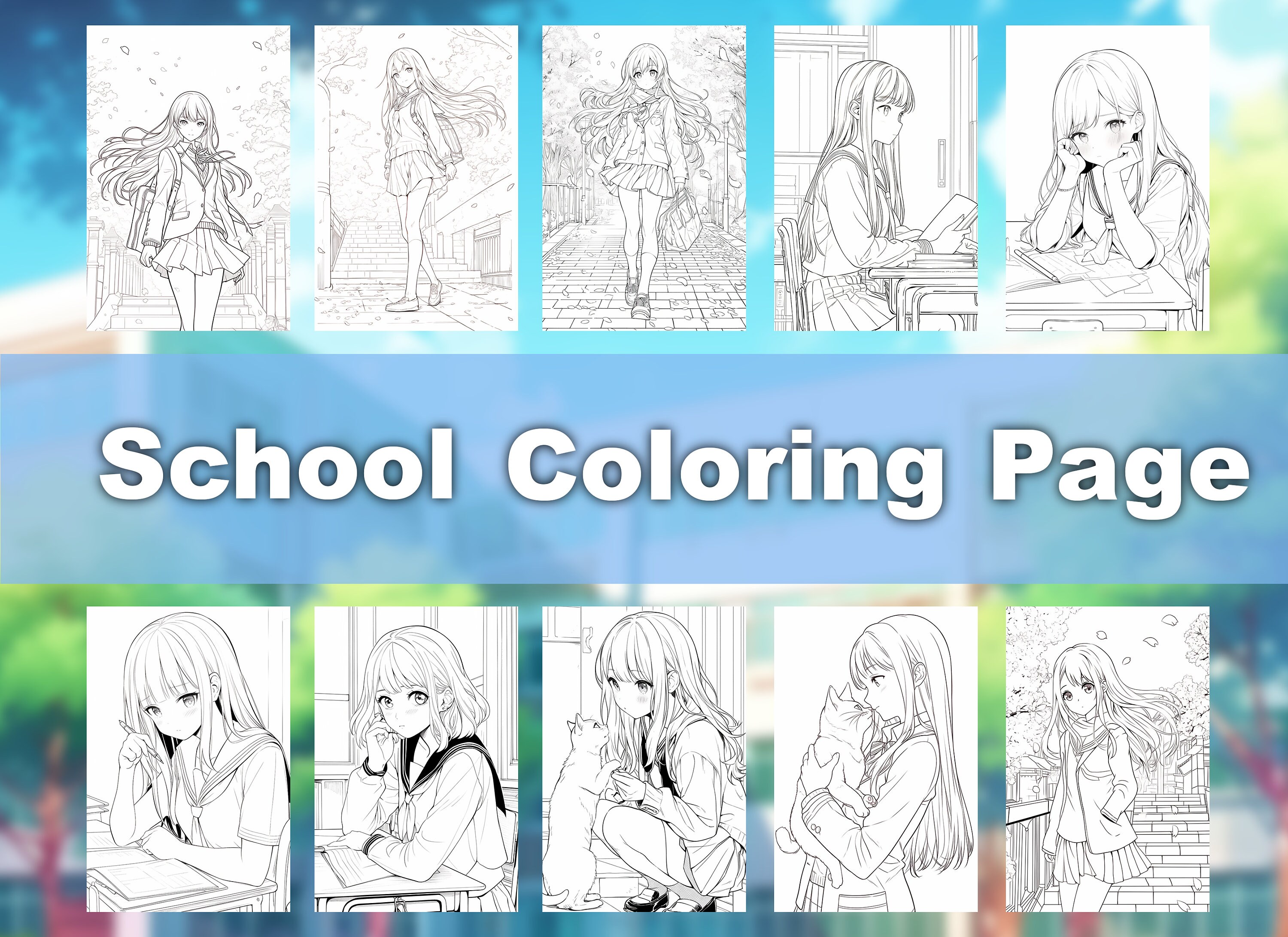 Anime School Coloring Pages: 30 Highschool Uniform Designs (digital ...
