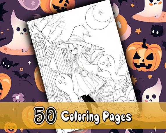 Anime, Halloween Coloring Pages, 50 Pages, Digital Download, Halloween ...