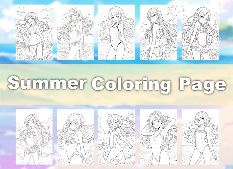 Anime Summer Edition, 40 Swimming Coloring Pages, 40 Beach Coloring ...
