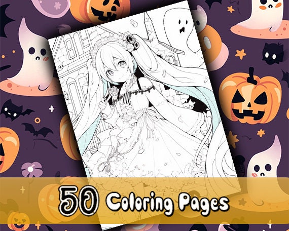 Anime, Halloween Coloring Pages, 50 Pages, Digital Download, Halloween ...