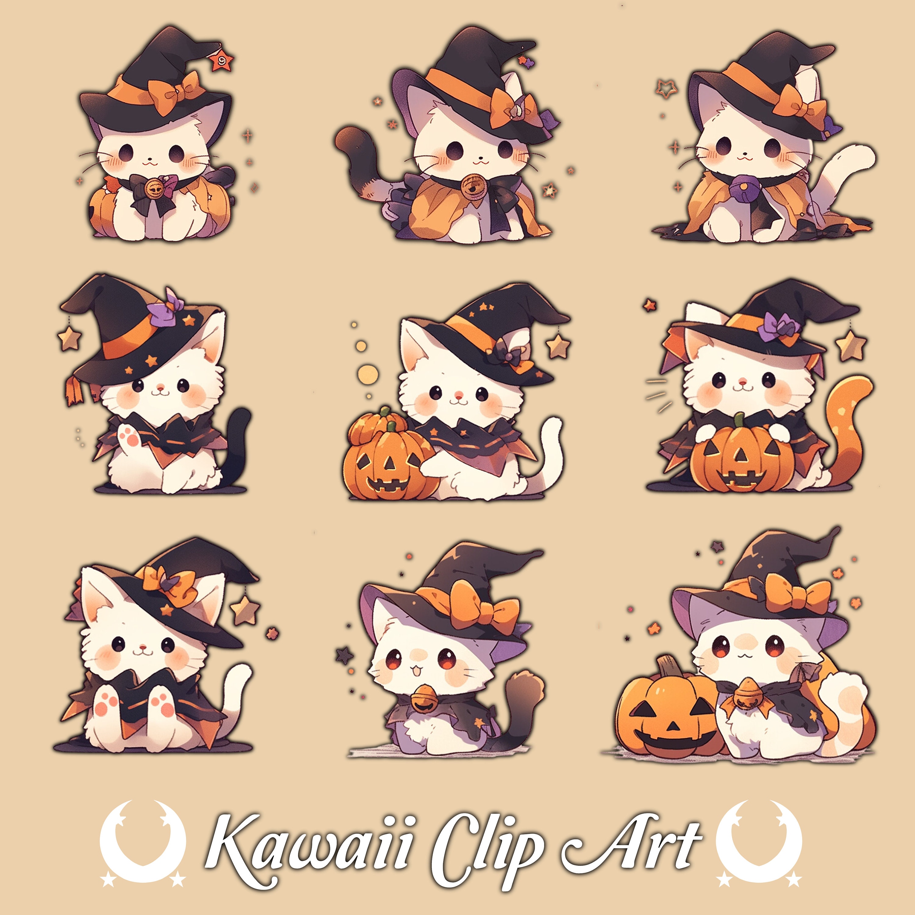 Cute Halloween Clipart, Digital Download, Transparent Backgrounds ...