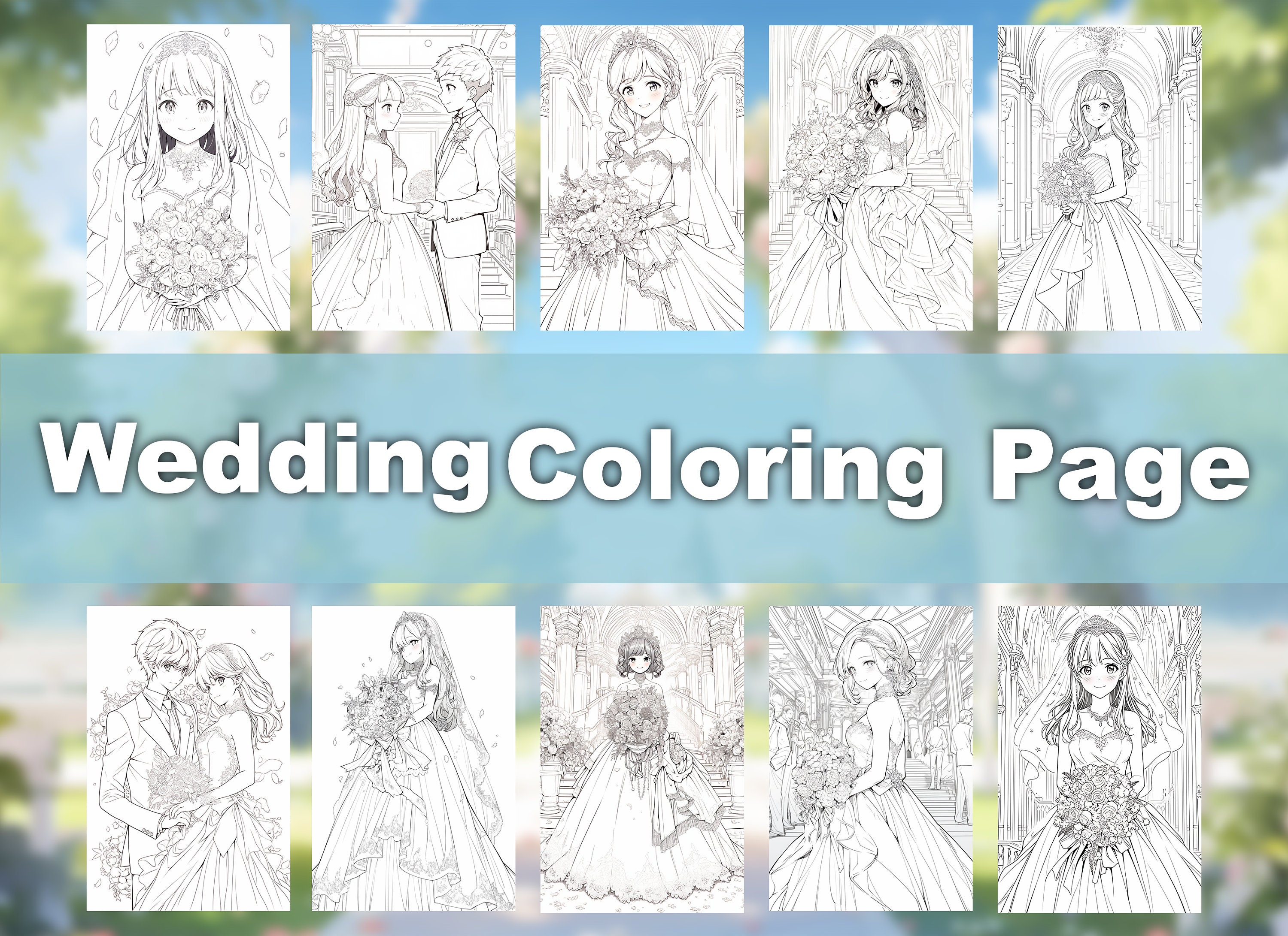 Anime Wedding 40 Coloring Pages, Cute Wedding Coloring Book, Coloring ...