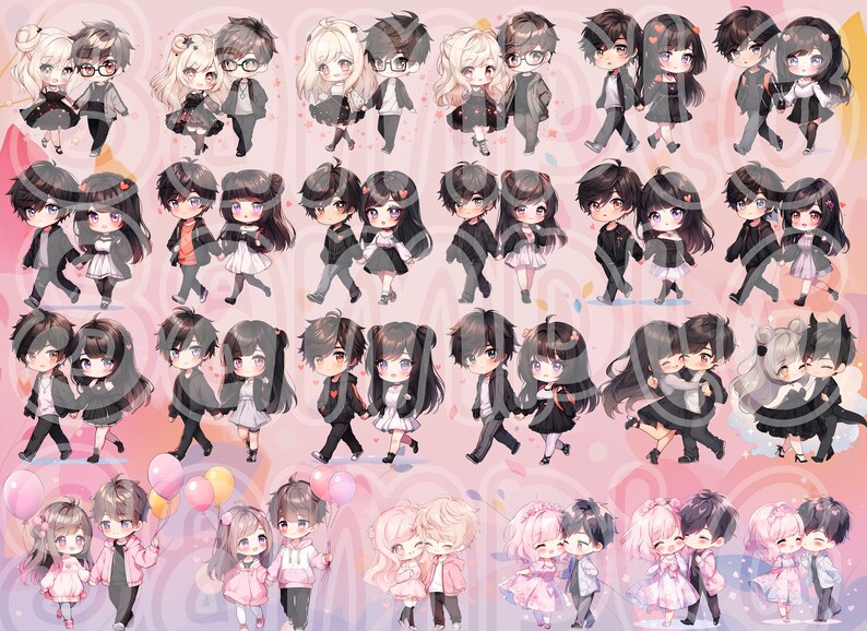 60 Anime Chibi Couple Themed Clipart, Clipart Bundle, 14 Clipart ...