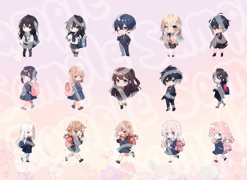 40 Anime Chibi Clip Art Characters With Backgrounds (digital Download ...