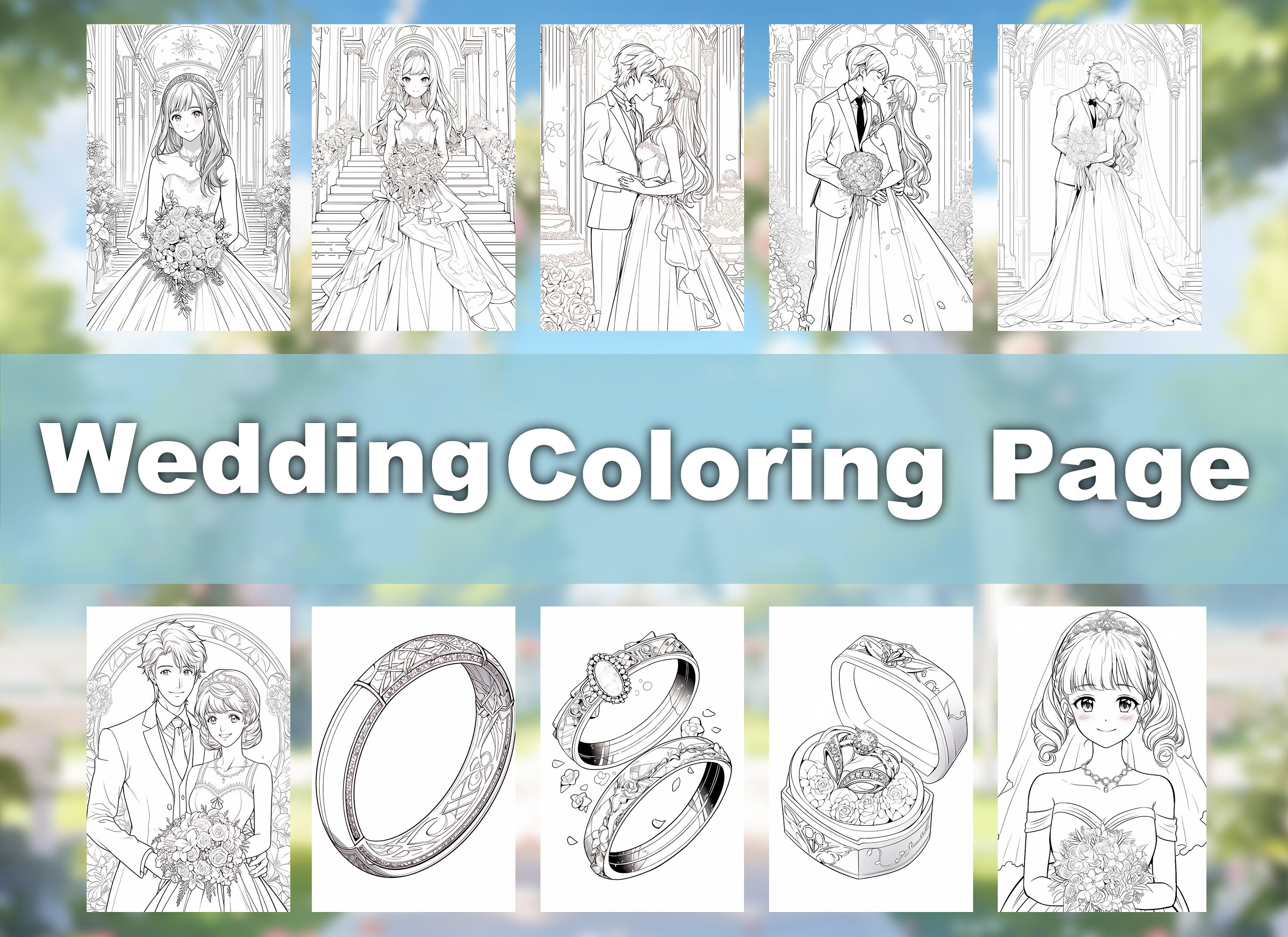 Anime Wedding 40 Coloring Pages, Cute Wedding Coloring Book, Coloring ...