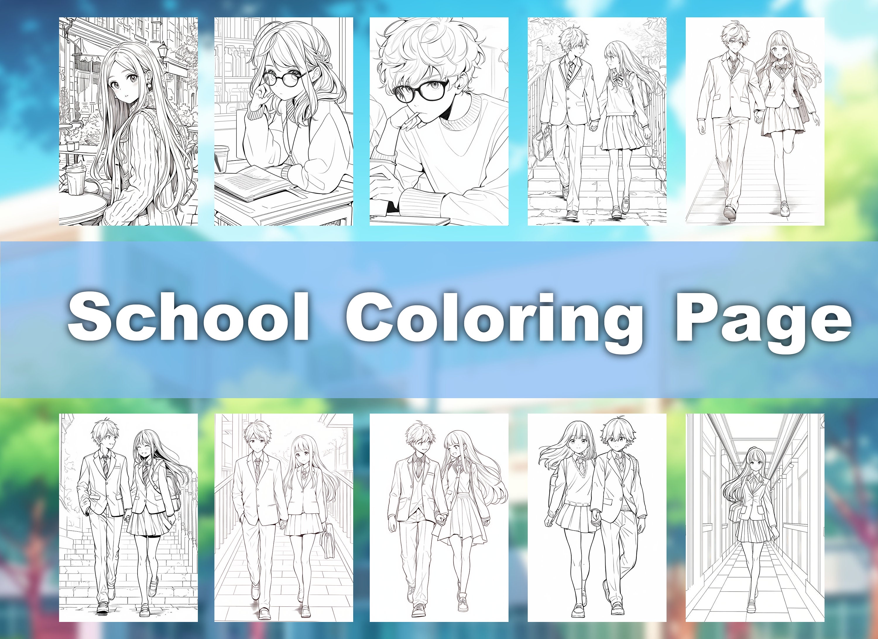 Anime School Coloring Pages: 30 Highschool Uniform Designs (digital ...