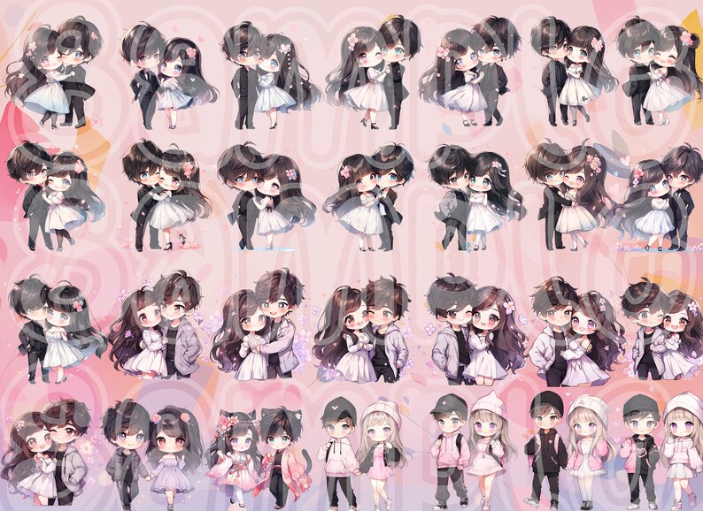60 Anime Chibi Couple Themed Clipart, Clipart Bundle, 14 Clipart ...