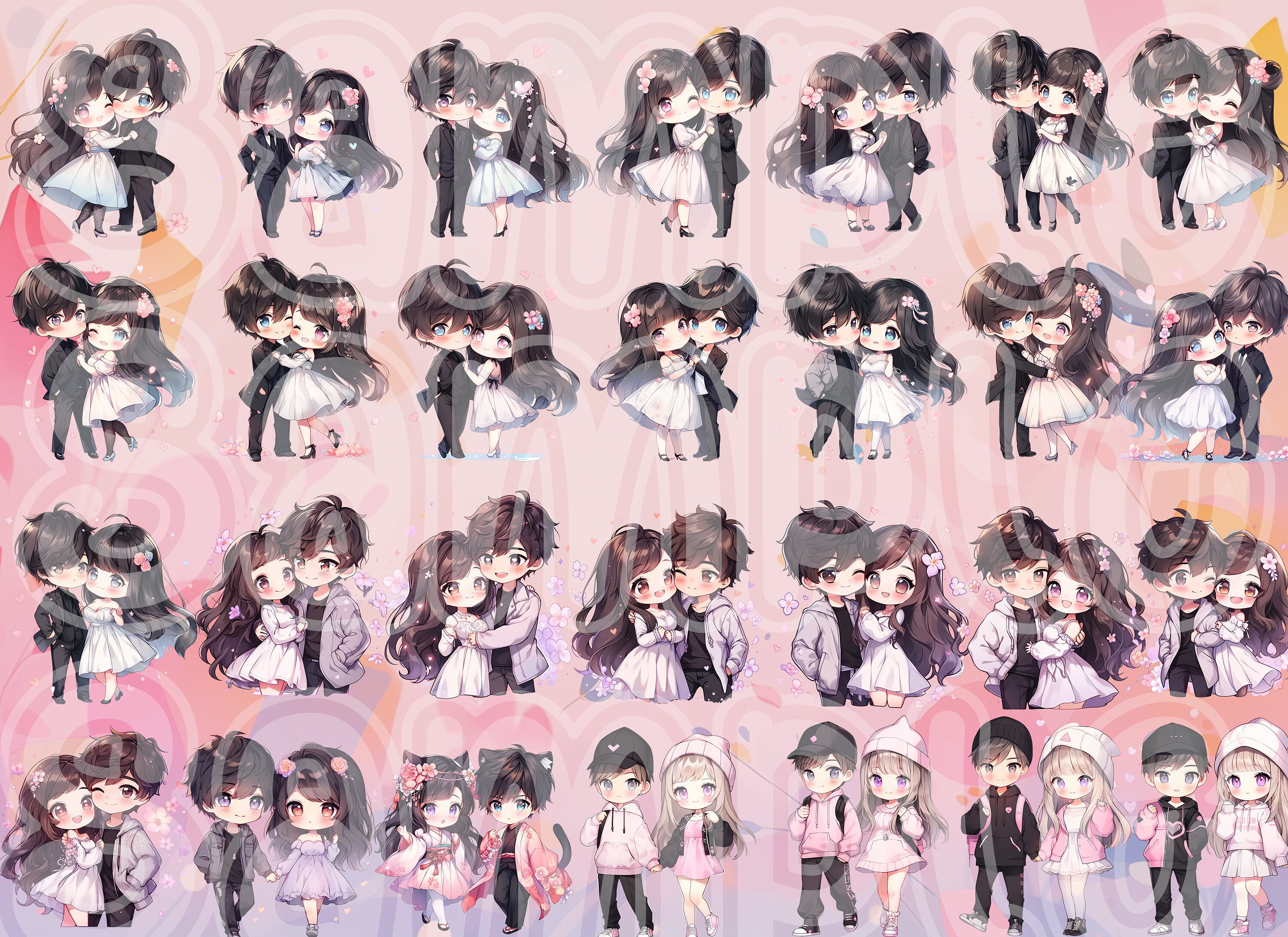 60 Anime Chibi Couple Themed Clipart, Clipart Bundle, 14 Clipart ...