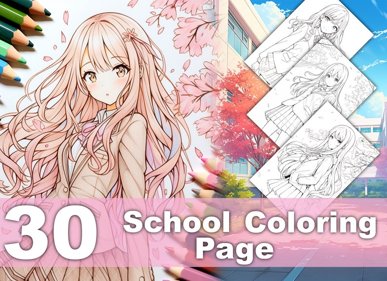 Anime School Coloring Pages: 30 Highschool Uniform Designs (digital ...