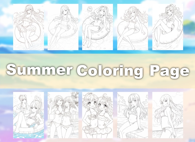 Anime Summer Edition, 40 Swimming Coloring Pages, 40 Beach Coloring ...