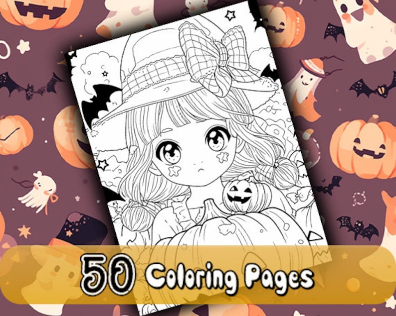 Anime Chibi Halloween Coloring Book, 50 Pages, Kawaii Anime, Chibi ...