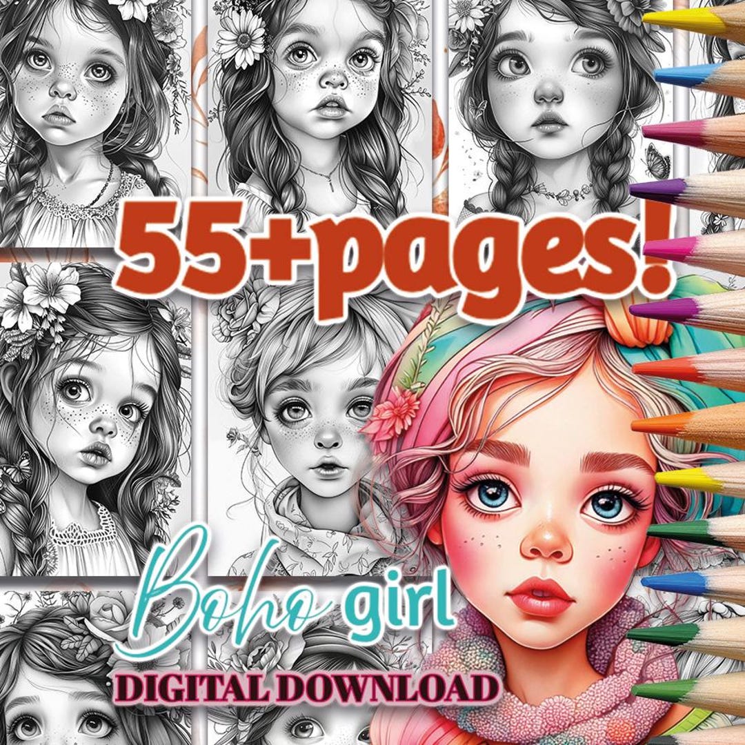 Boho Bohemian Cute Girly Coloring Pages Creative & Relaxing Activity ...