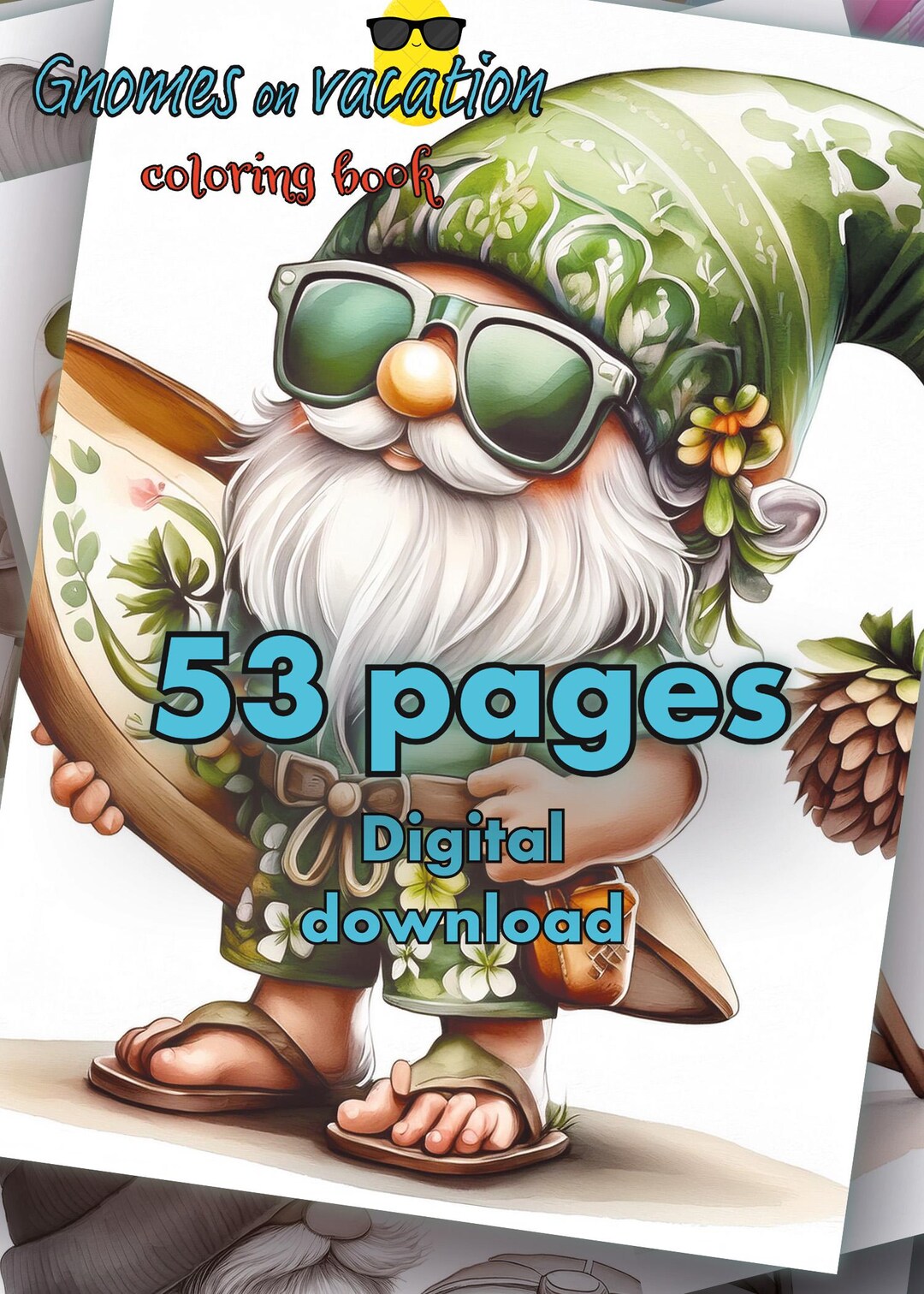 50+ Pages! Coloring Book Gnomes on Vacation PRINTABLE Coloing Pages ...