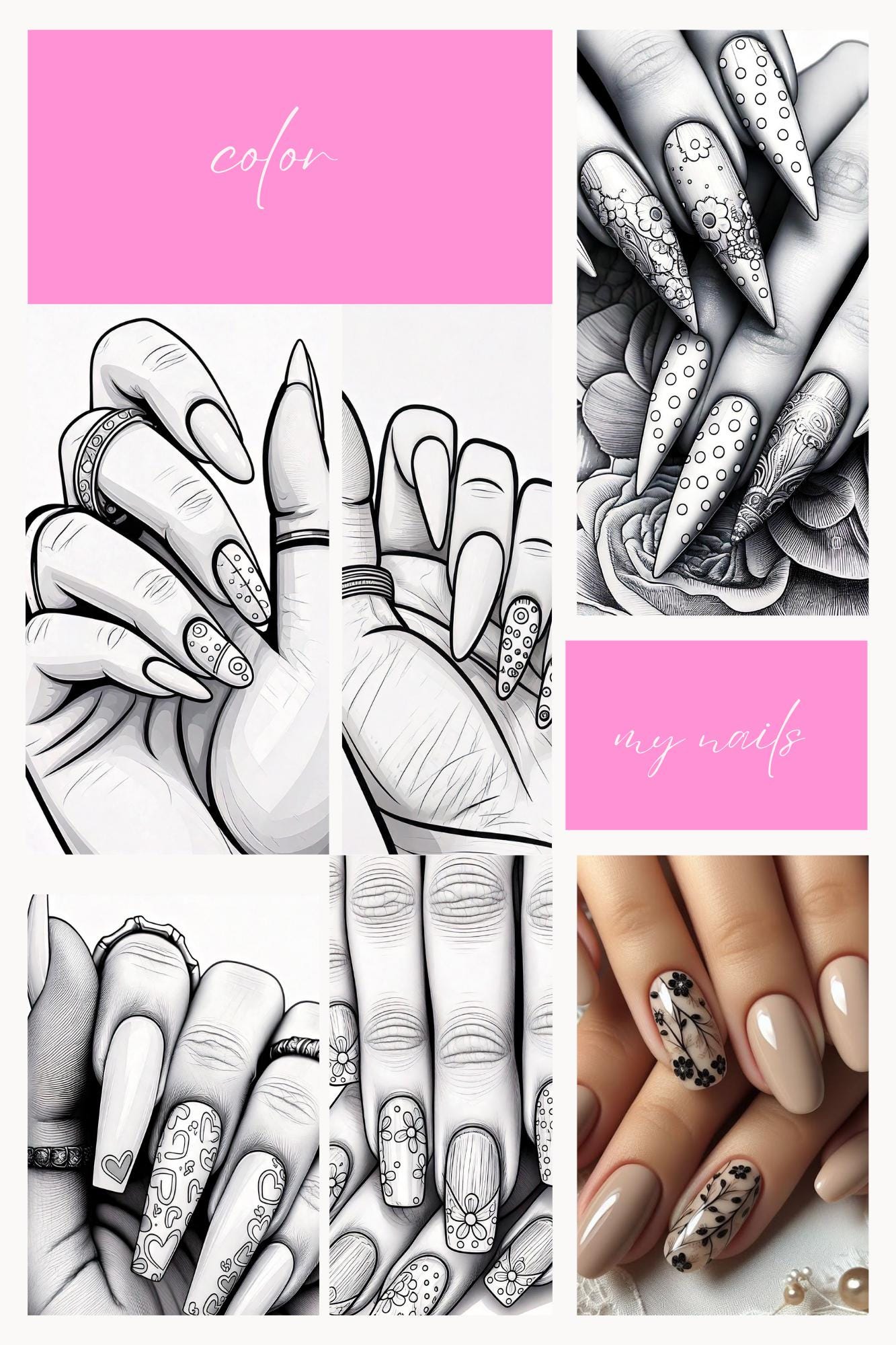 130pages Coloring Super Realistic Nails PRINTABLE Party DIGITAL ...